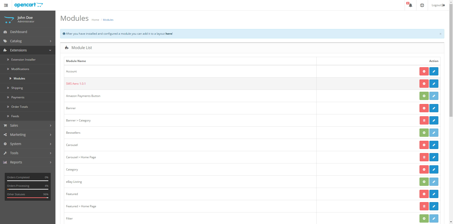 SMS Aero | Модуль OpenCart
